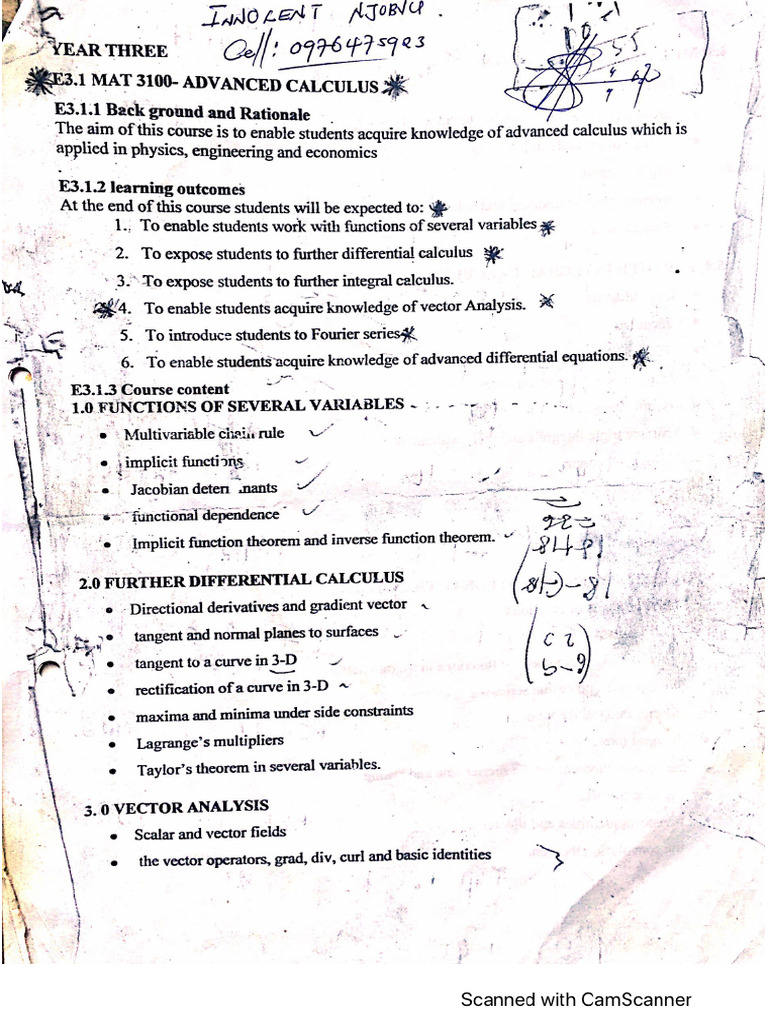 Advanced Calculus Outline | PDF