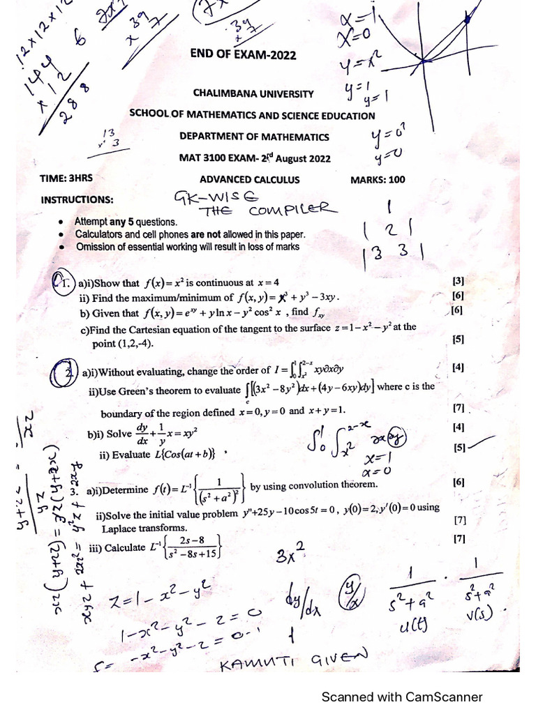 Advanced Calculus Past Papers | PDF