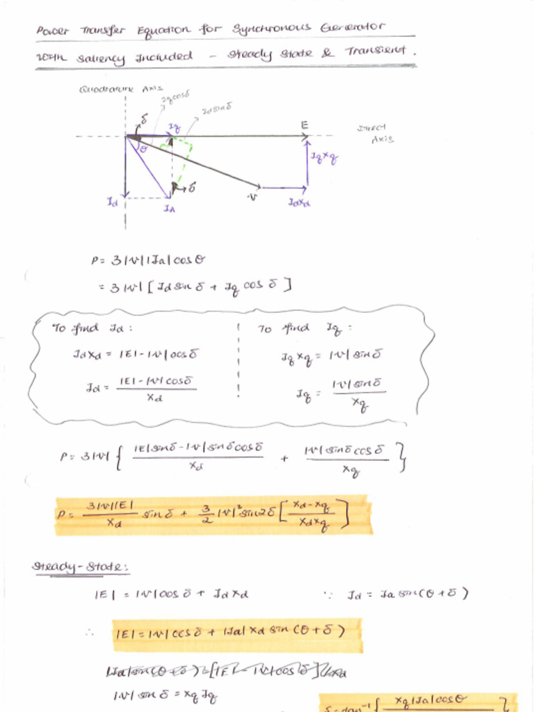 Notes - Power Transfer Equation For Synchronous Generator With Saliency ...