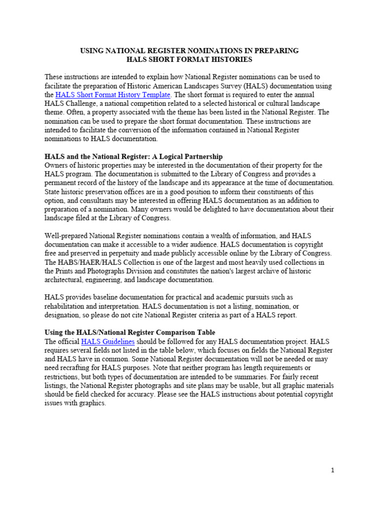 HALS Guidelines For Using National Register Nominations in HALS Short ...