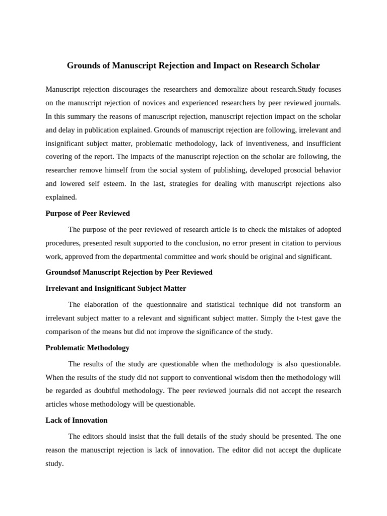 Grounds of Manuscript Rejection and Impact On Research Scholar | PDF ...