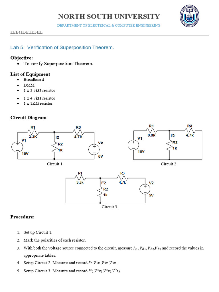 Experiment 06 Verification of Superposition Theorem Updated | PDF | Electrical Network | Resistor
