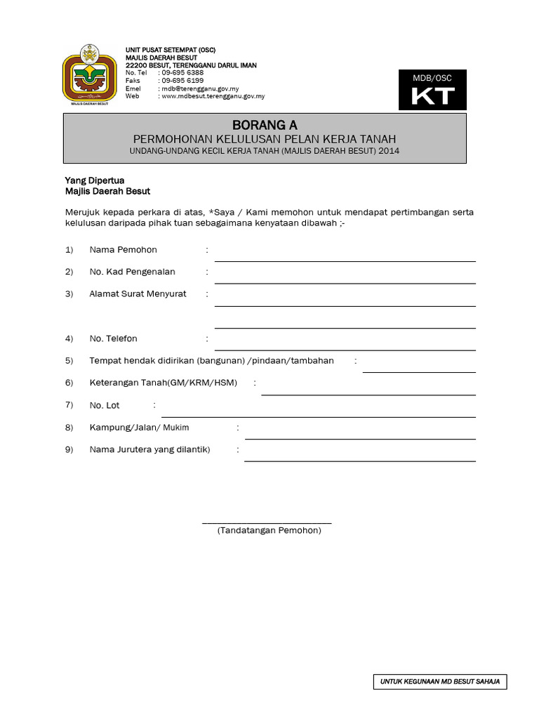Borang A Pelan Kerja Tanah | PDF
