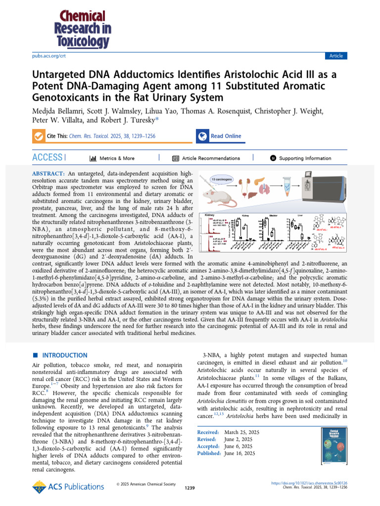 Untargeted Dna Adductomics Identifies Aristolochic Acid III As A Potent ...