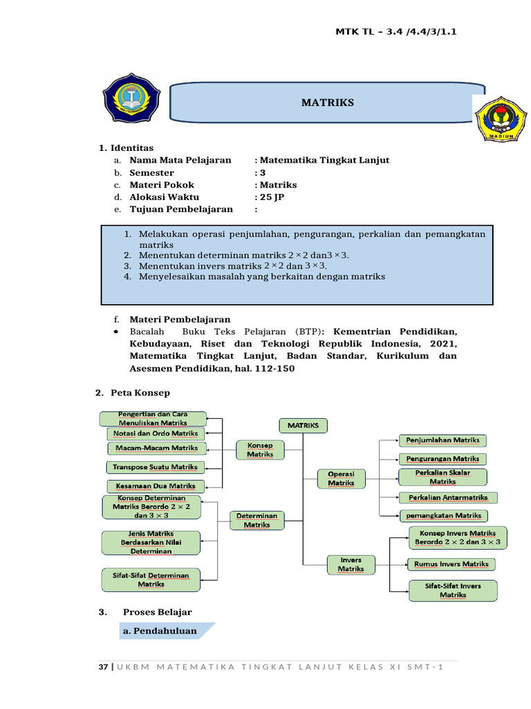 3. Ukbm Mtk Tl Matriks | PDF