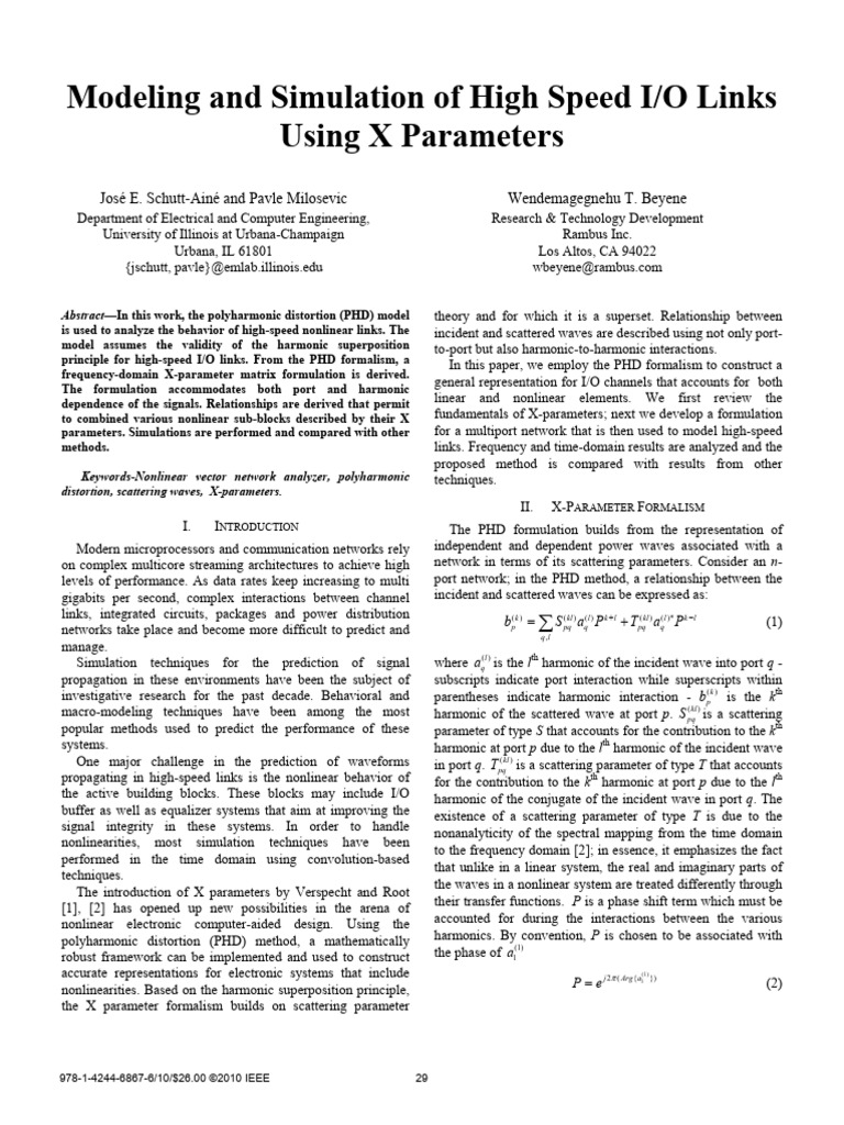 Modeling and Simulation of High Speed I - O Links Using X Parameters ...