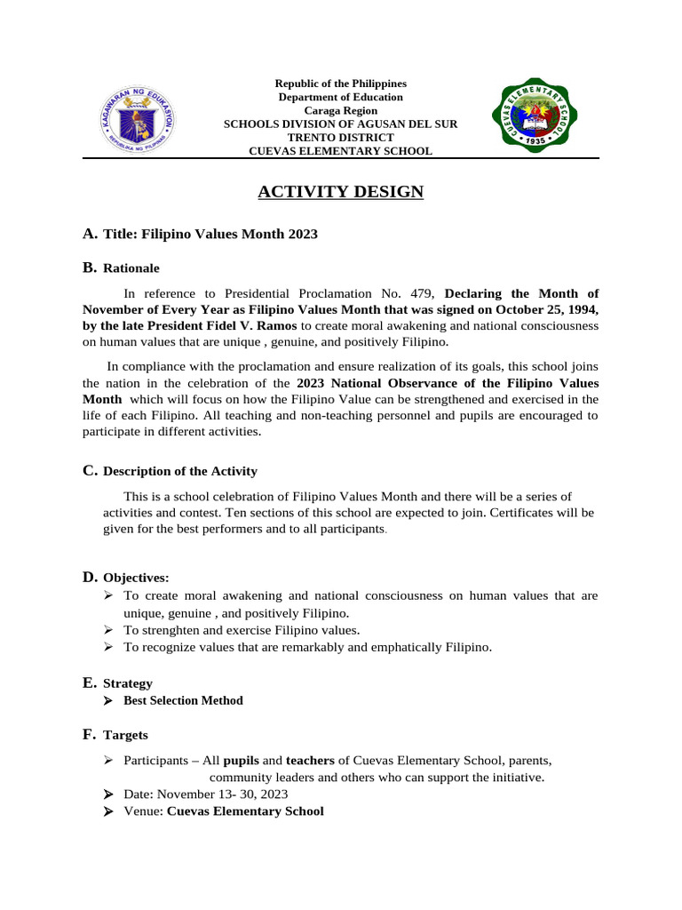Filipino Values Month Proposal | PDF