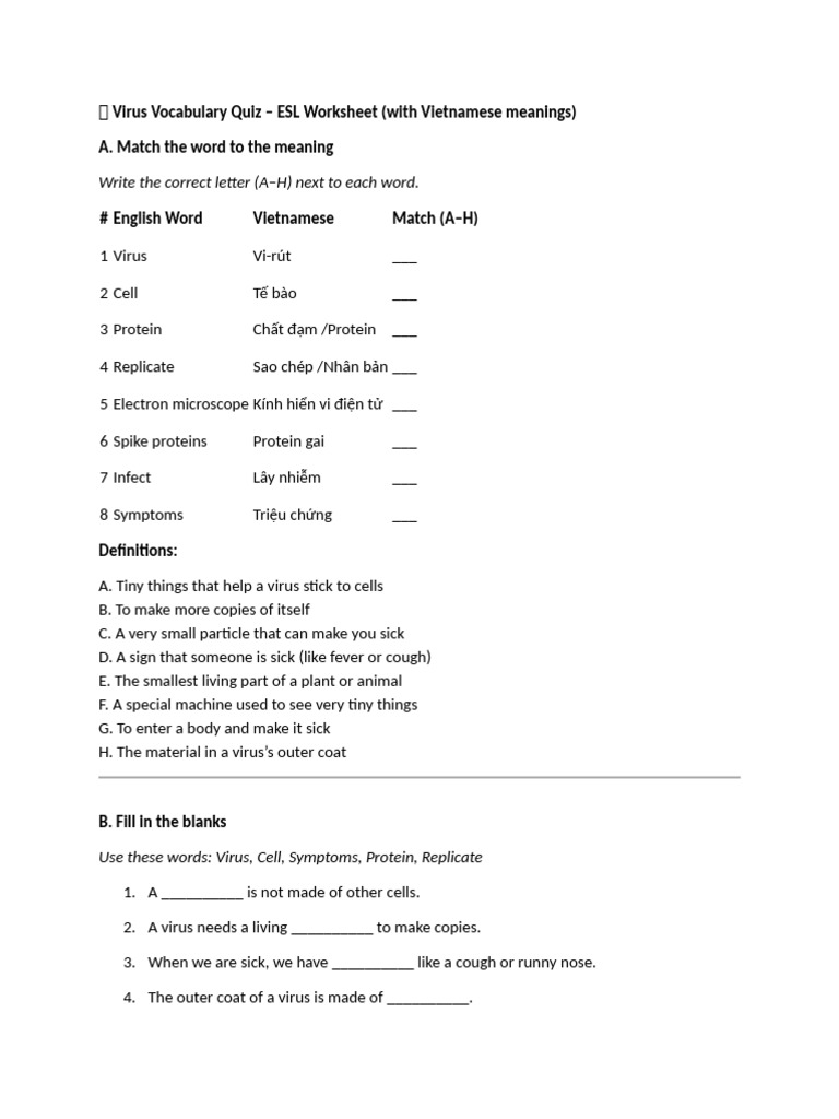 Virus Vocabulary Quiz | PDF