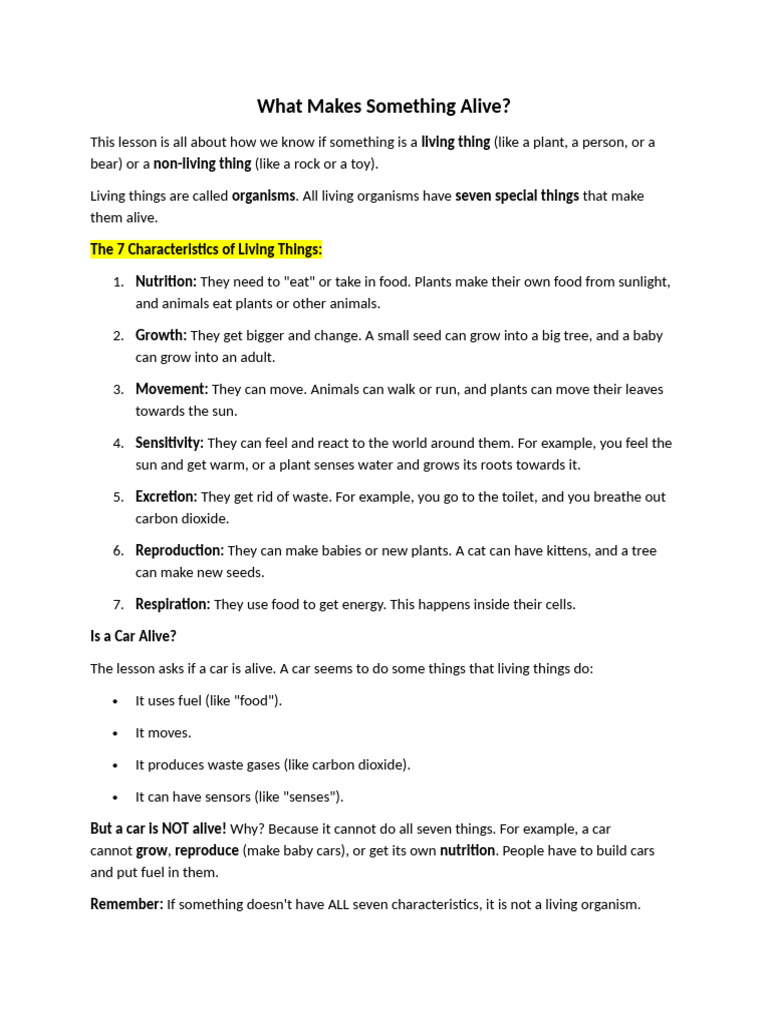 7 Characteristics of Living Things | PDF | Foods | Plants