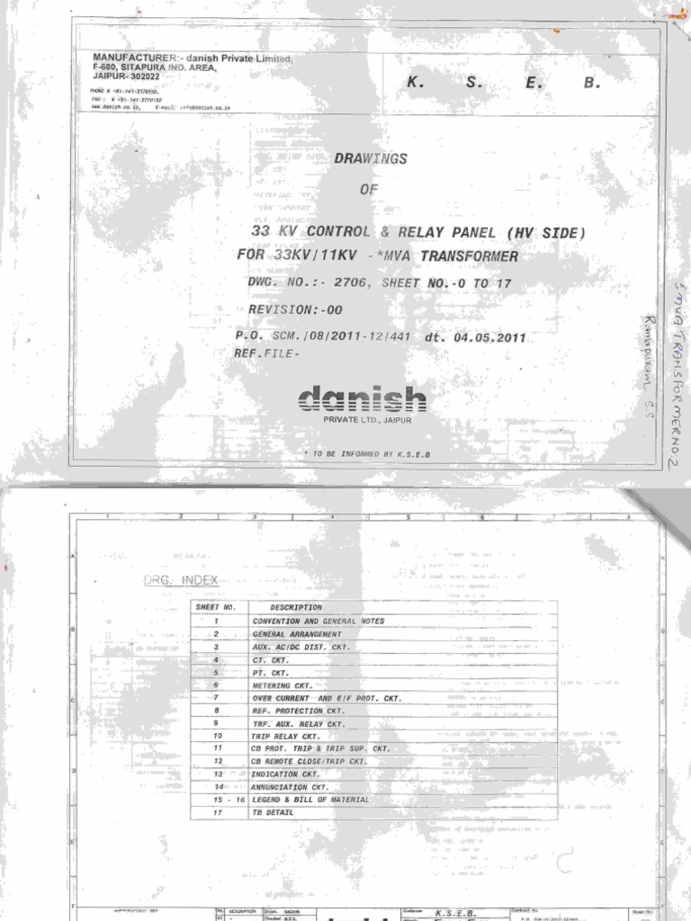 Drawing of 33 KV 5 MVA Transformer Control & Relay Panel (Danish) - HV ...
