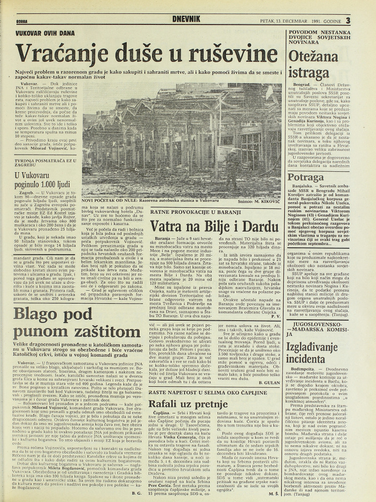Autobusni Kolodvor, Borba, 13. 12. 1991., Str. 3 | PDF