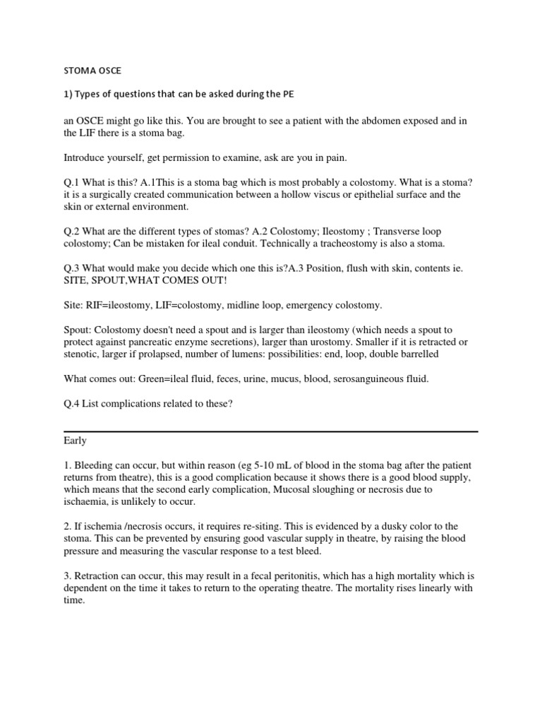 Stoma Osce | PDF | Surgery | Gastroenterology