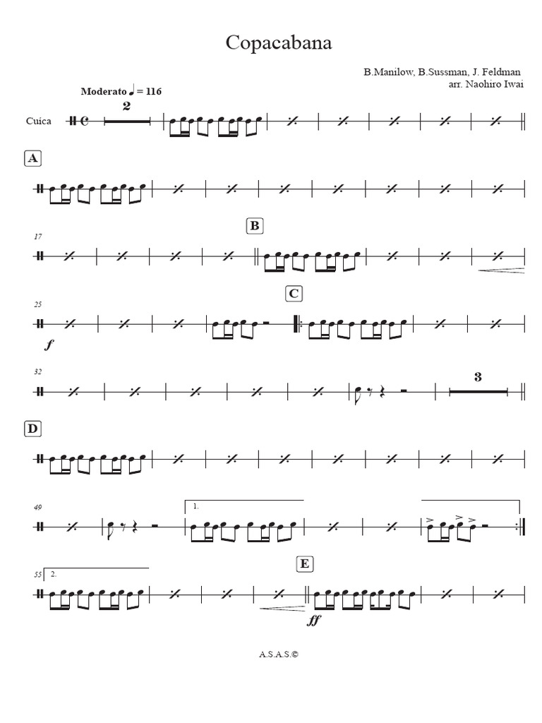 Cuíca Sheet Music for Copacabana | PDF | Grammy Awards | Rock Songs