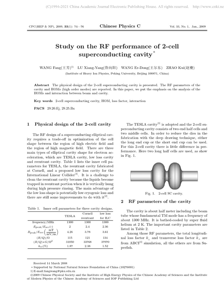 StudyontheRFperformanceof2 Cellsuperconductingcavity | PDF | Applied And Interdisciplinary ...