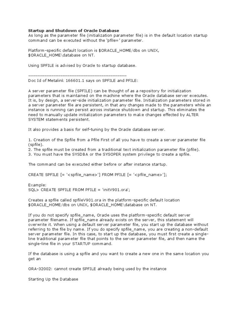 Startup and Shutdown of Oracle Database | Download Free PDF | Oracle Database | Database Transaction