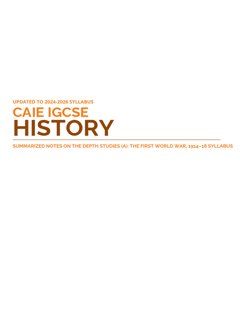 Caie Igcse History 0470 Depth Studies A The First World War 191418 v2 ...