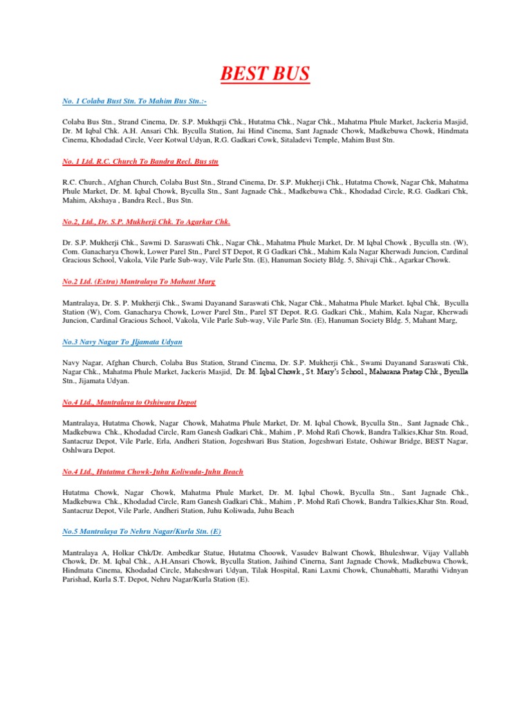 Best Bus Routes and Stops in Mumbai | PDF | Wellness