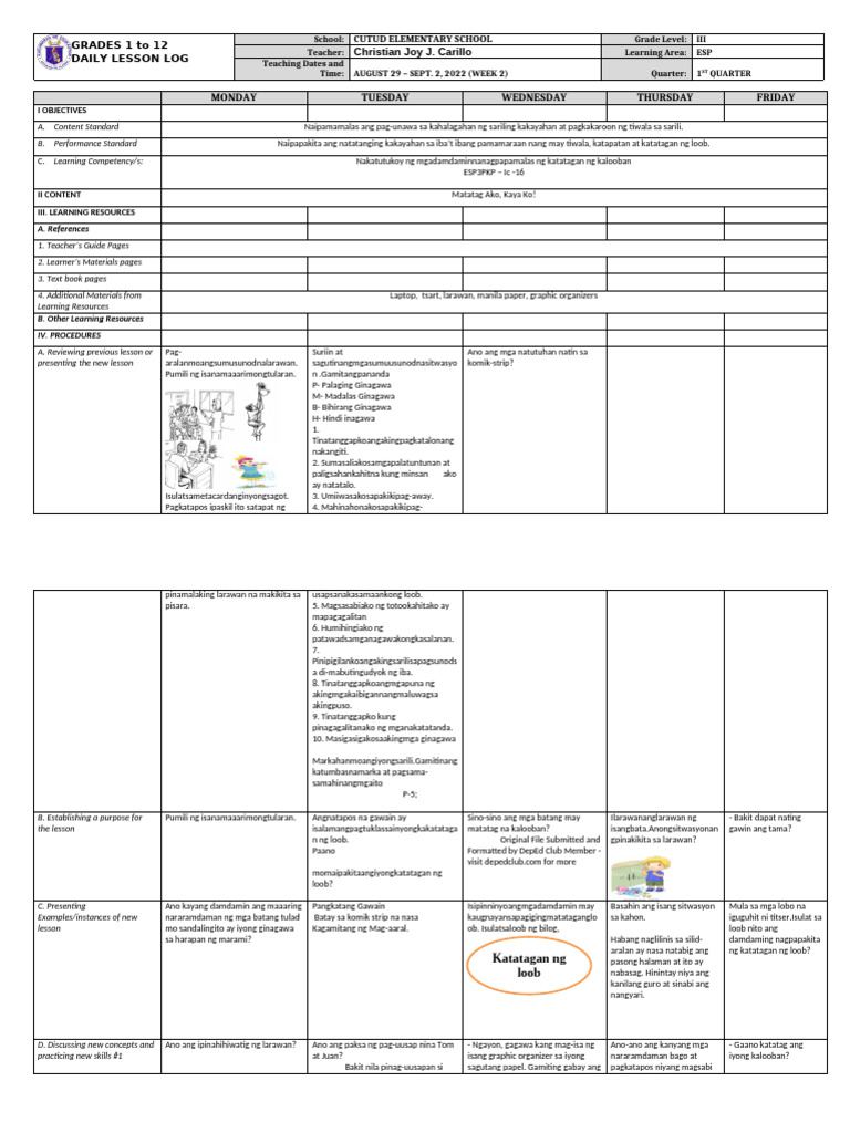 DLL - Esp 3 - Q1 - W2 | PDF