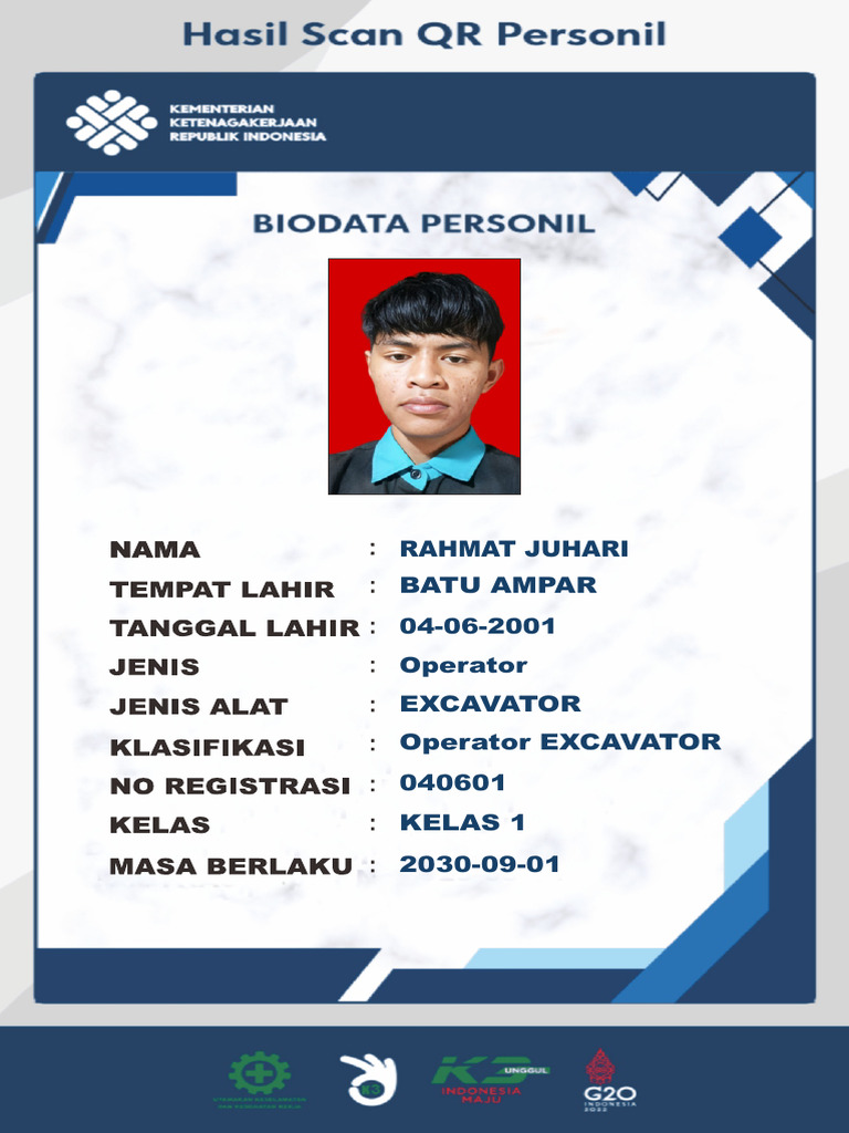 Rahmat Juhari Biodata Personal Sio Excavator | PDF