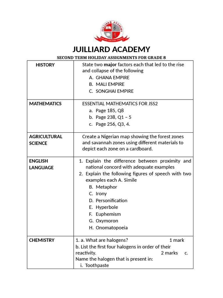 Grade 8 Holiday Assignments | PDF | Reproduction