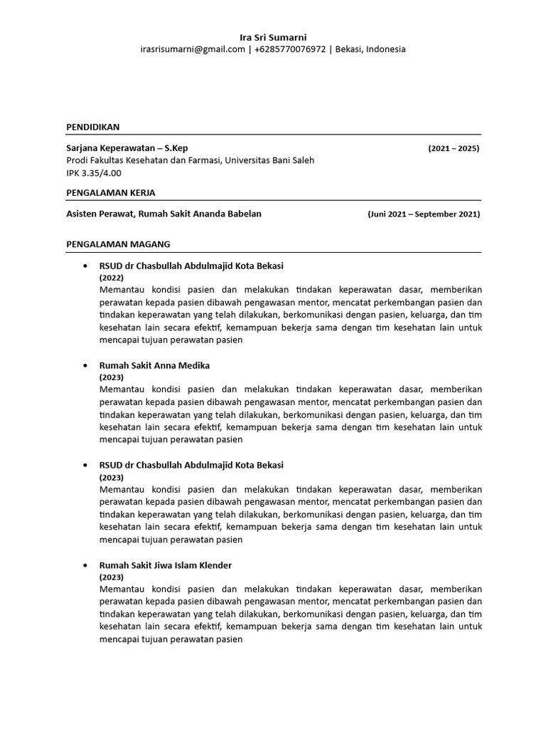 CV Ira Sri Sumarni | PDF