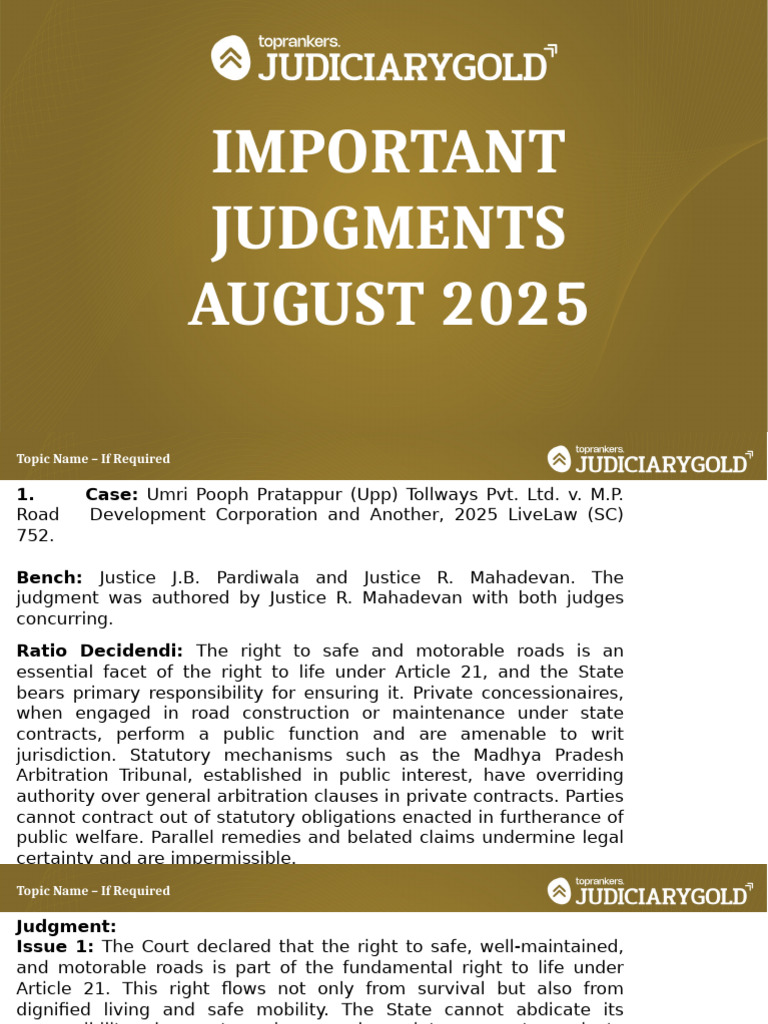 Case Summaries (August 2025) Ankita Ma'am | PDF | Damages | Supreme ...