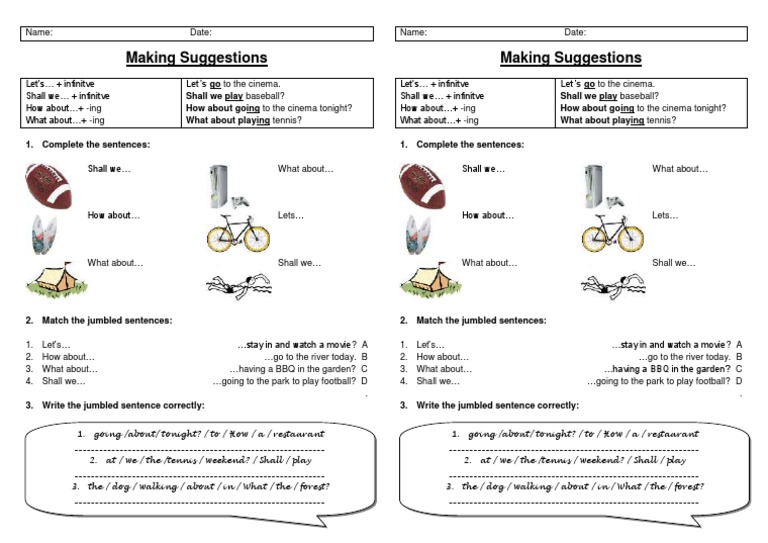 Making Suggestions Exercises and Answers | PDF | Leisure | Sports