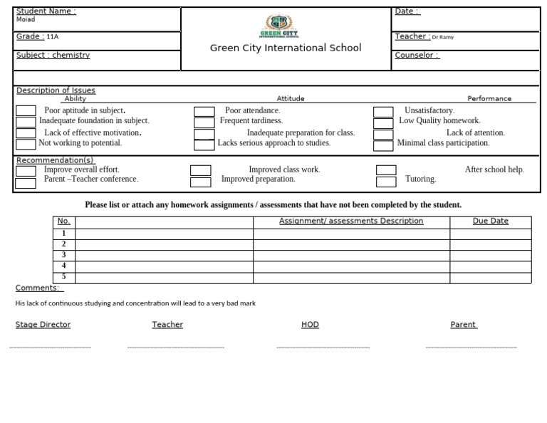 GCIS Academic Status Report Moiad | PDF | Behavior Modification ...