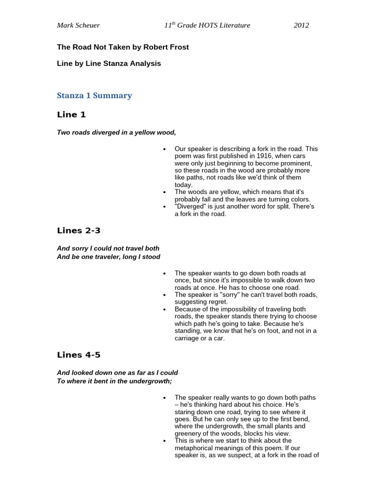 The Road Not Taken-Lines Meanings | PDF