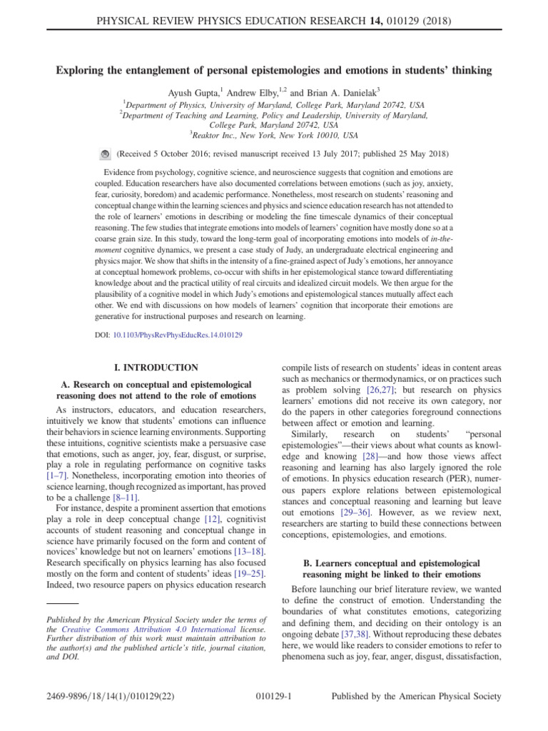 PhysRevPhysEducRes.14.010129 | PDF | Emotions | Learning