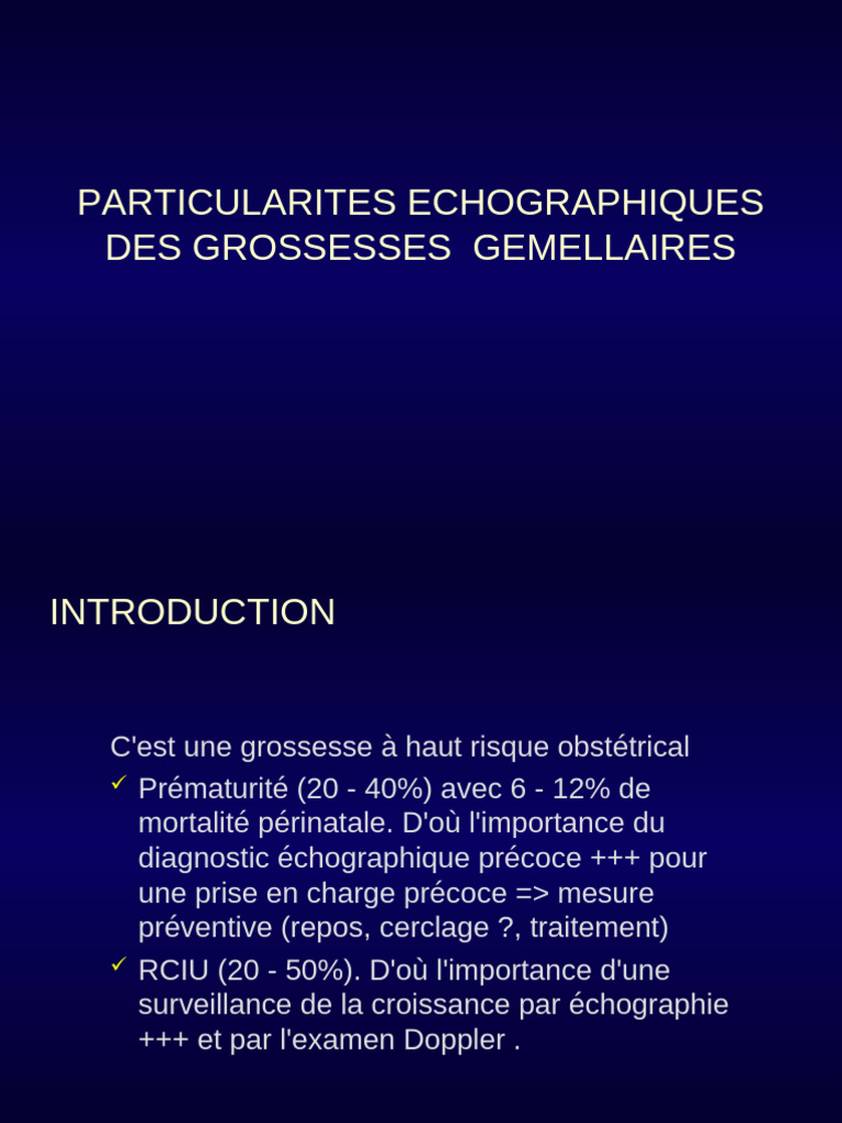 Échographie Grossesse Gémellaire Realisation | PDF | Jumeau | Placenta