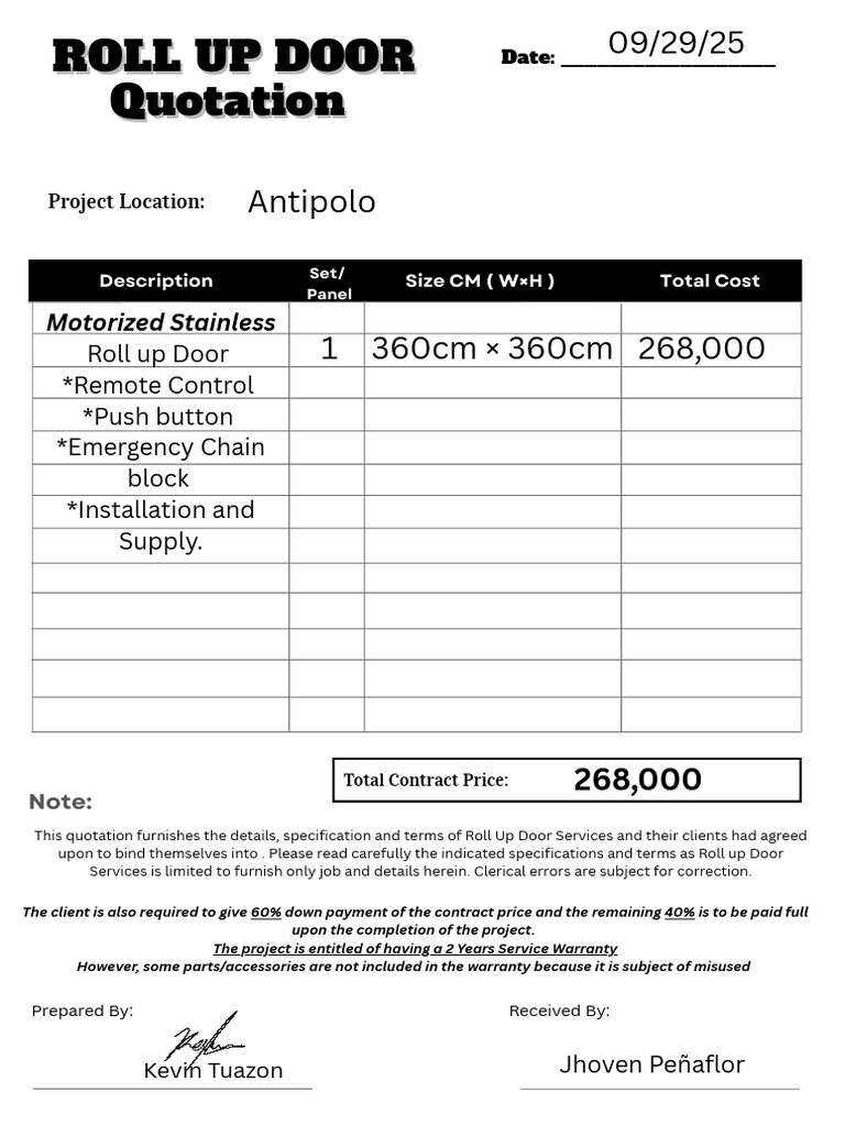 Roll Up Door Quotation by Kevin Tuazon - 20250930 - 084813 - 0000 | PDF