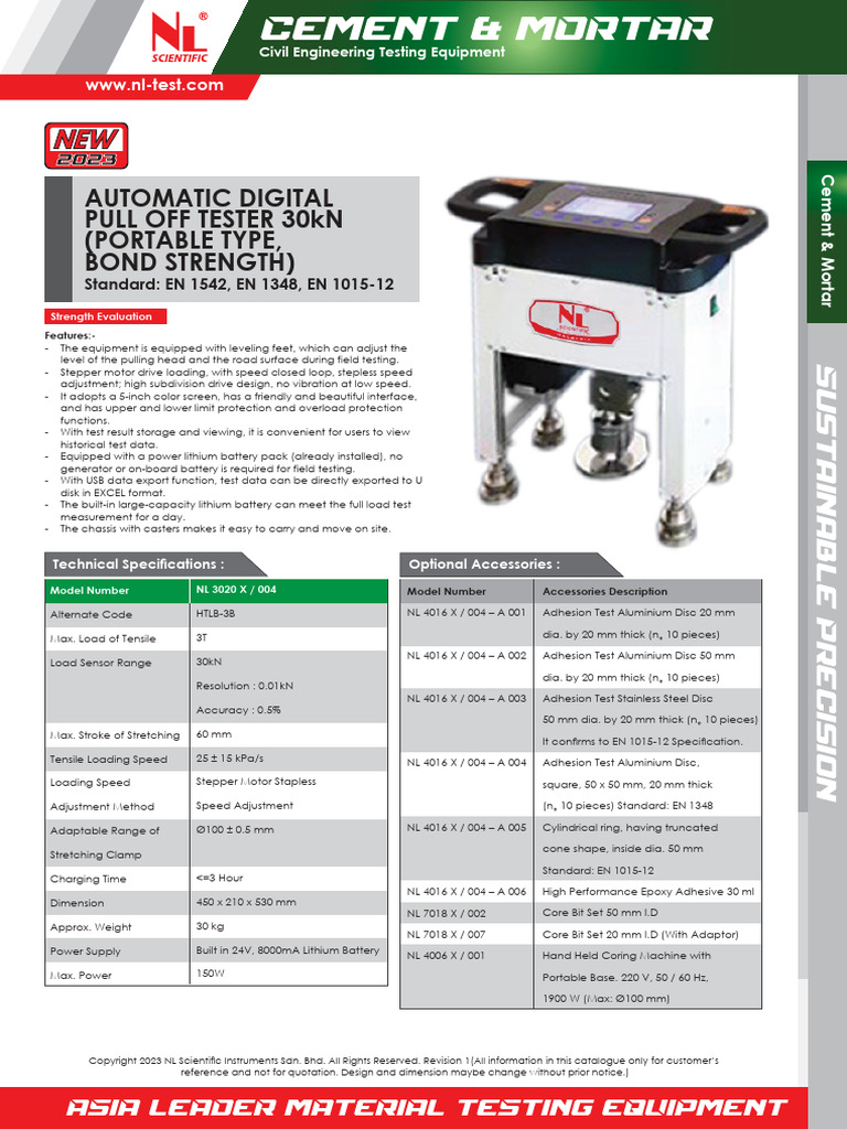 Portable 30kN Digital Pull Off Tester | PDF