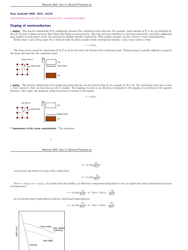 Doping of Semiconductors: Ram Seshadri MRL 2031, x6129 | Download Free PDF | Doping ...