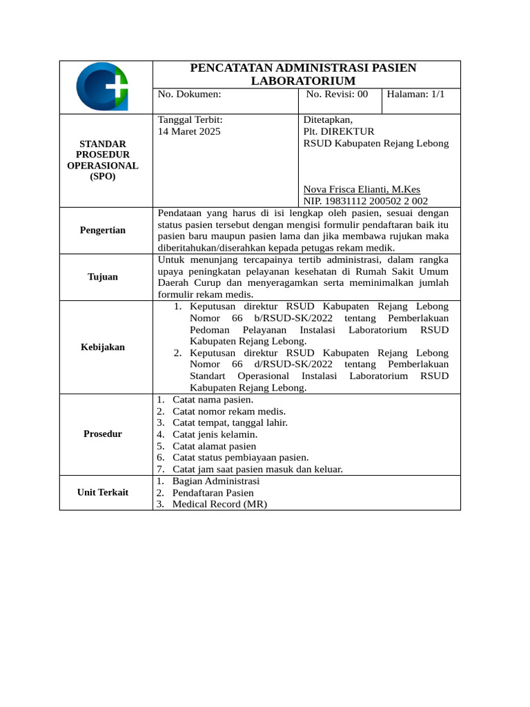Prosedur Pencatatan Pasien Laboratorium | PDF