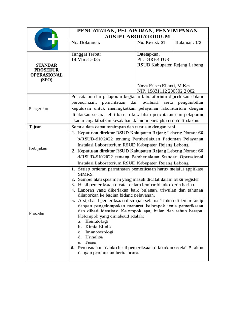 Prosedur Pencatatan Arsip Laboratorium | PDF