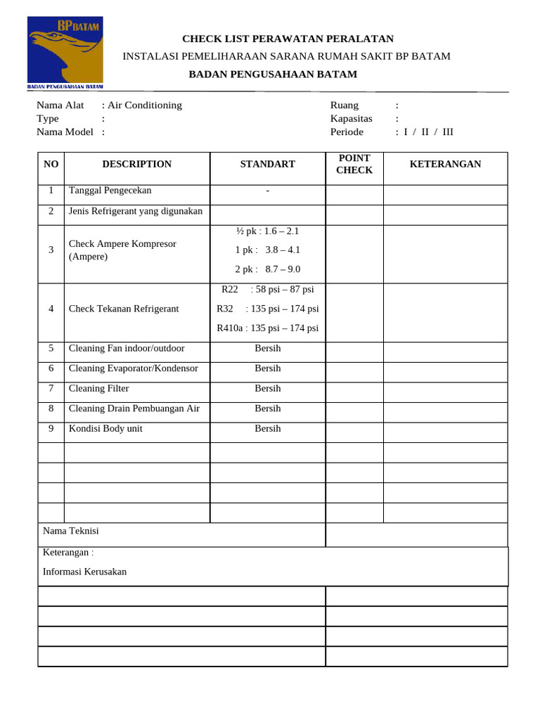 Checklist Perawatan Ac | PDF