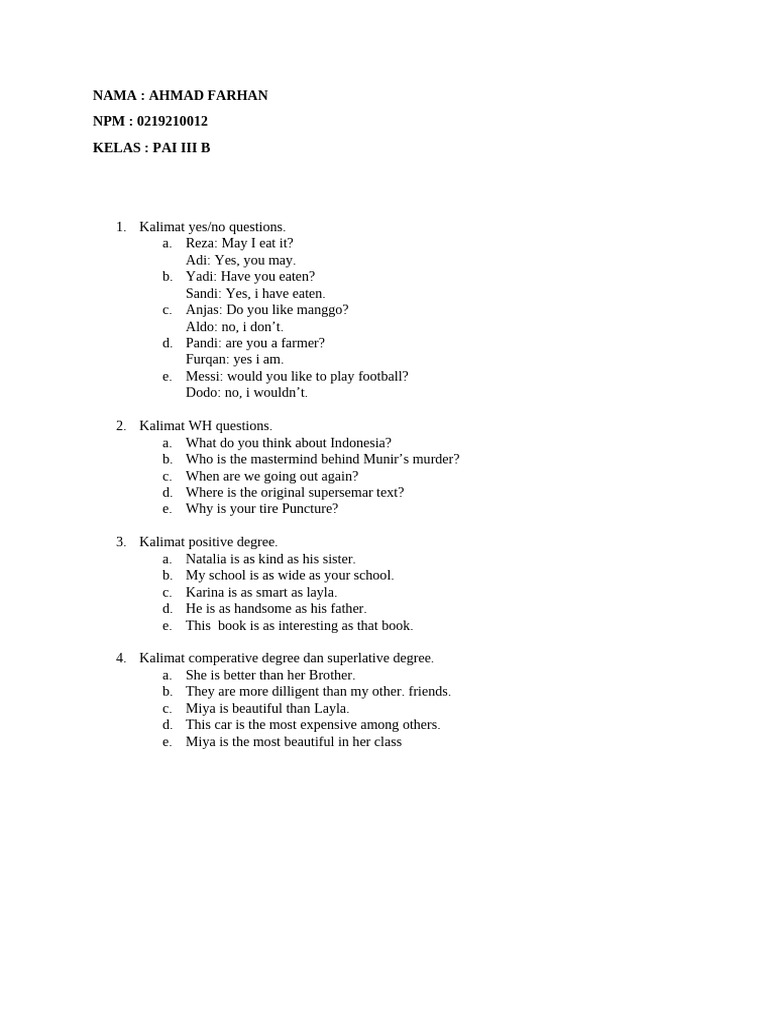 English Question Types and Comparatives | PDF