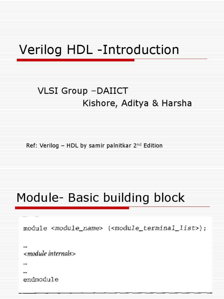 Verilog HDL - Introduction: Vlsi Group - Daiict Kishore, Aditya & Harsha | PDF
