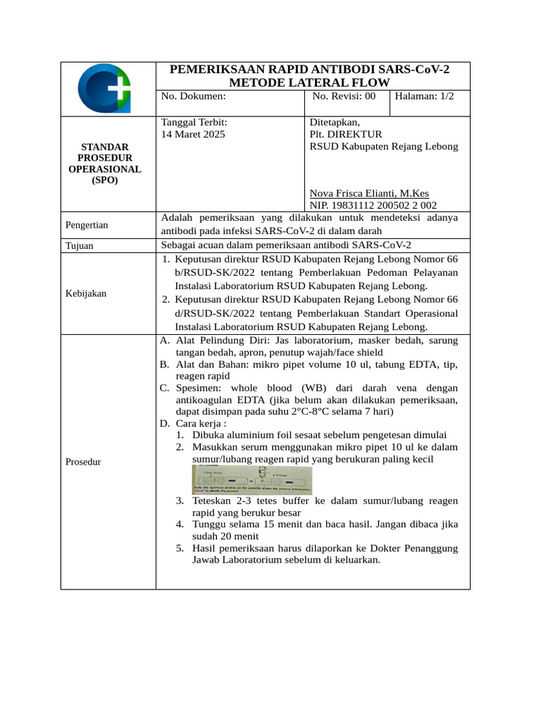 Sop Pemeriksaan Rapid Antibody Sars Cov Metode Lateral Flow | PDF