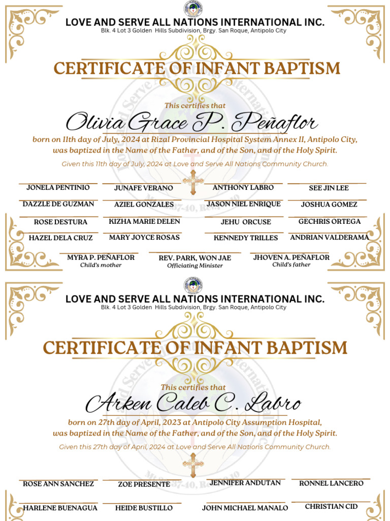 Gold Elegant Baptismal Certificate | PDF | Baptism | Jesus
