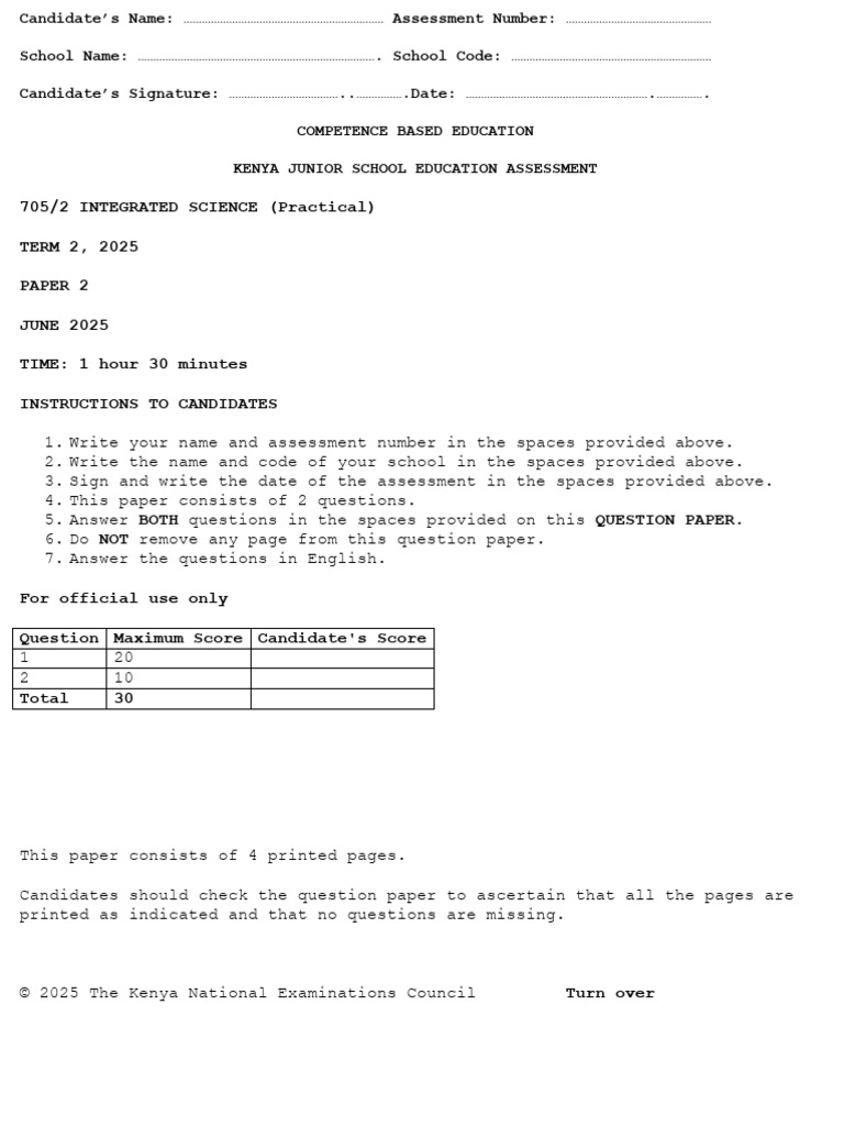 Grade 7 Integrated Science Paper 2 | PDF | Volume | Length