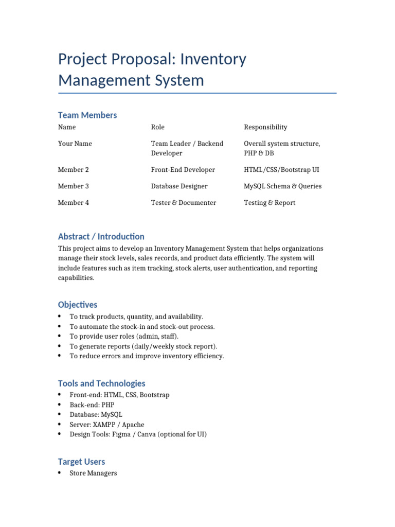 Inventory Management System Proposal | PDF | Databases | Web Development