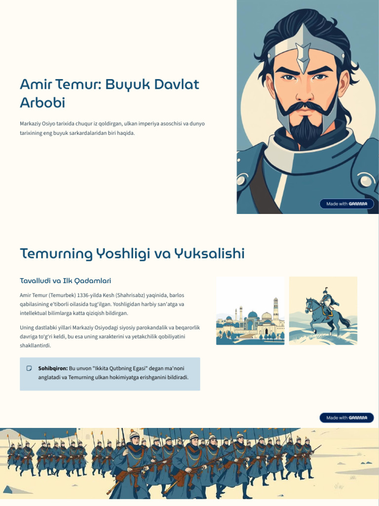 Amir Temur Buyuk Davlat Arbobi | PDF