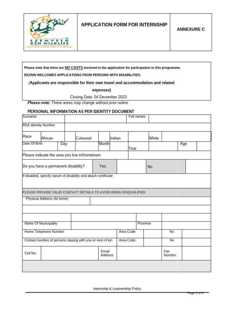 Application Form Internship Programme 20 11 2023 | PDF