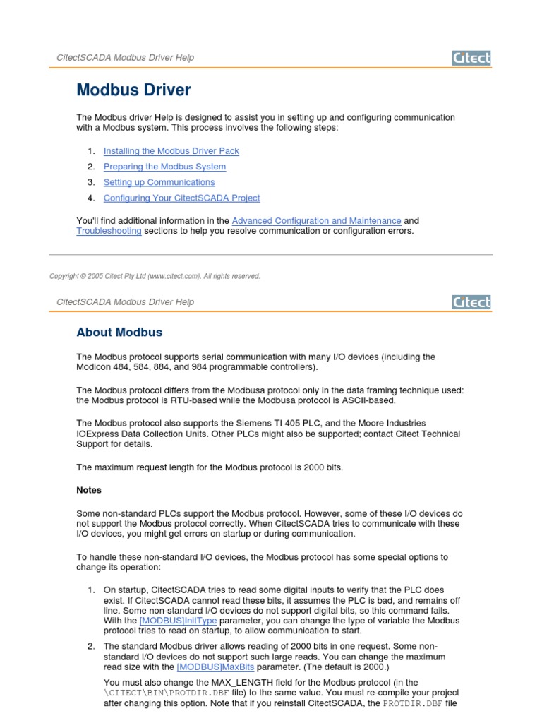 Citect Scada 6 1 10 Modbus Driver Help Pdf Port Computer Networking Kernel Operating