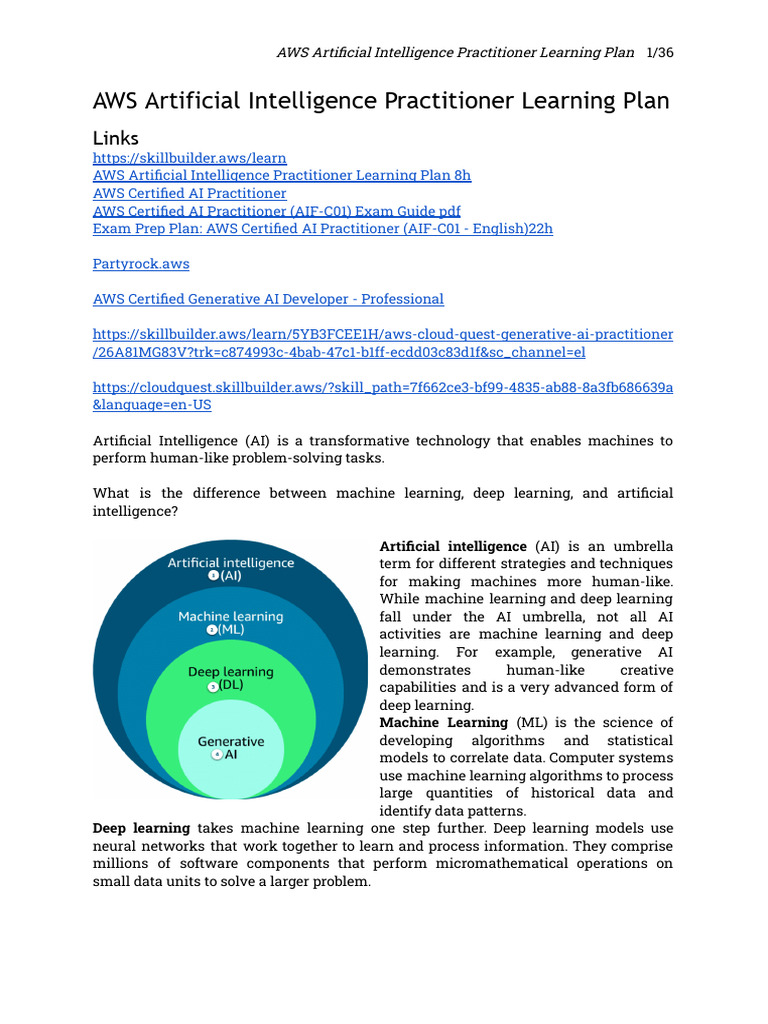 AWS AI Practitioner Learning Plan | PDF | Artificial Intelligence ...