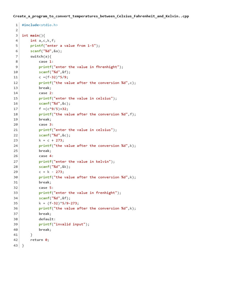 Create a Program to Convert Temperatures Between Celsius Fahrenheit and ...
