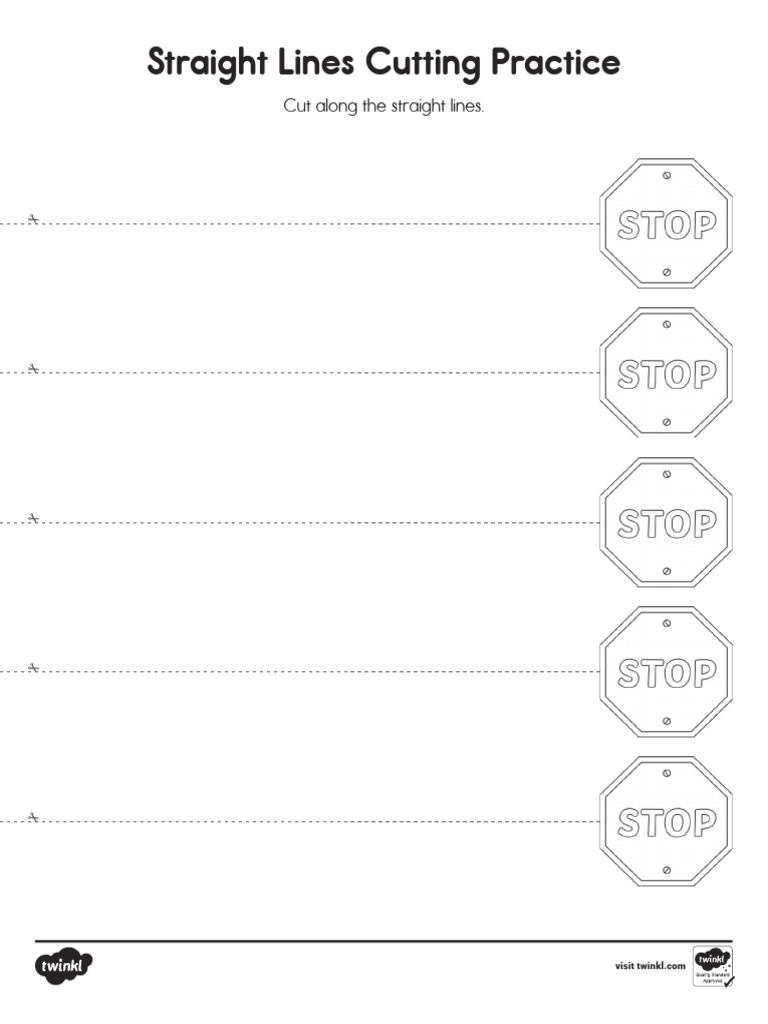BW Straight Lines Cutting Practice Activity Sheets | PDF