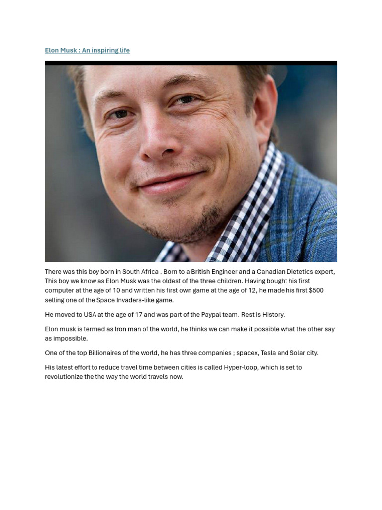 Elon Musk - An Inspiring Life | PDF